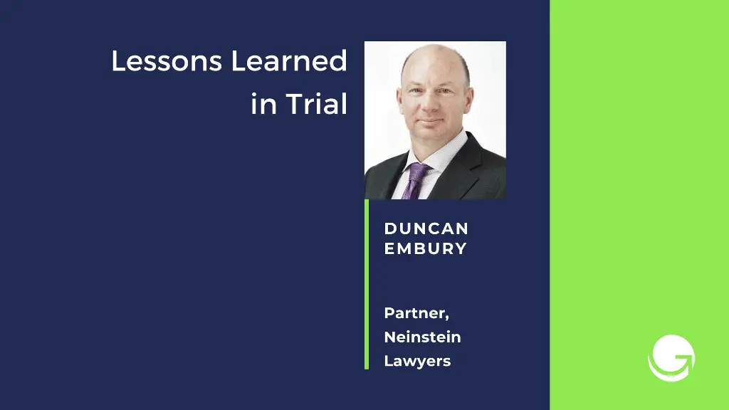 Duncan Embury passionately presents Lessons Learned in Trial
